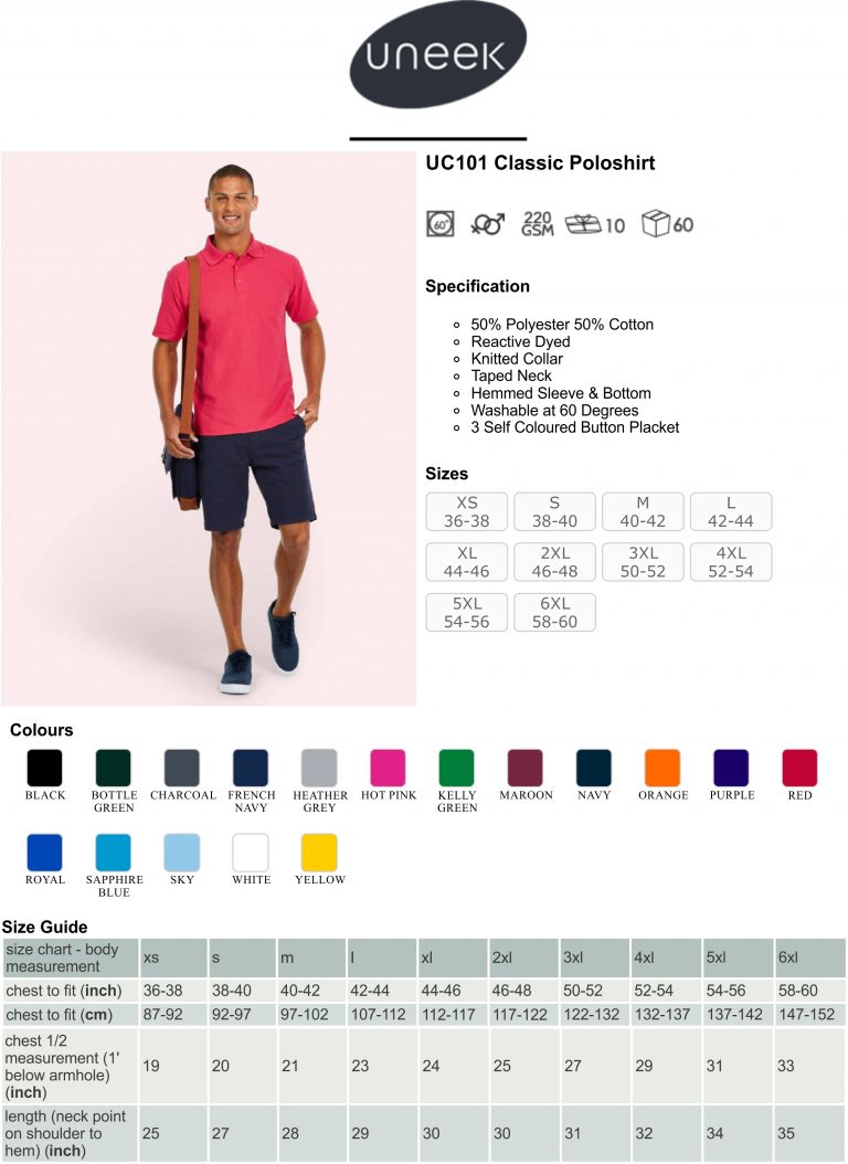 UNEEK Clothing Size Guide - The Black Shack Ltd