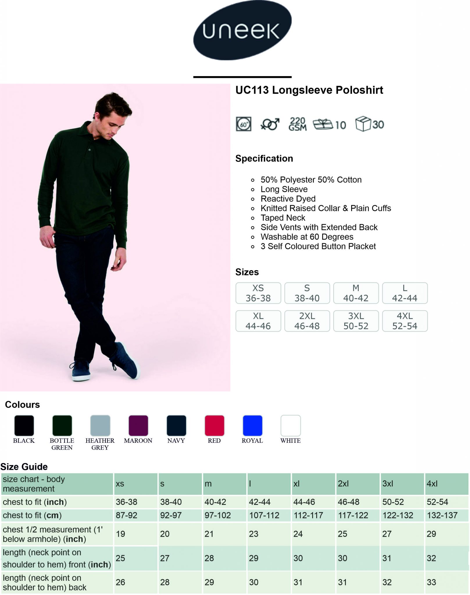 UNEEK Clothing Size Guide - The Black Shack Ltd