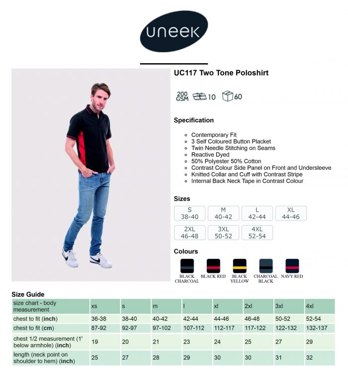 UNEEK Clothing Size Guide - The Black Shack Ltd